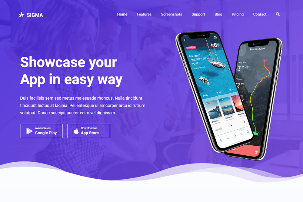 Sigma App Landing Page Template FlashBlue